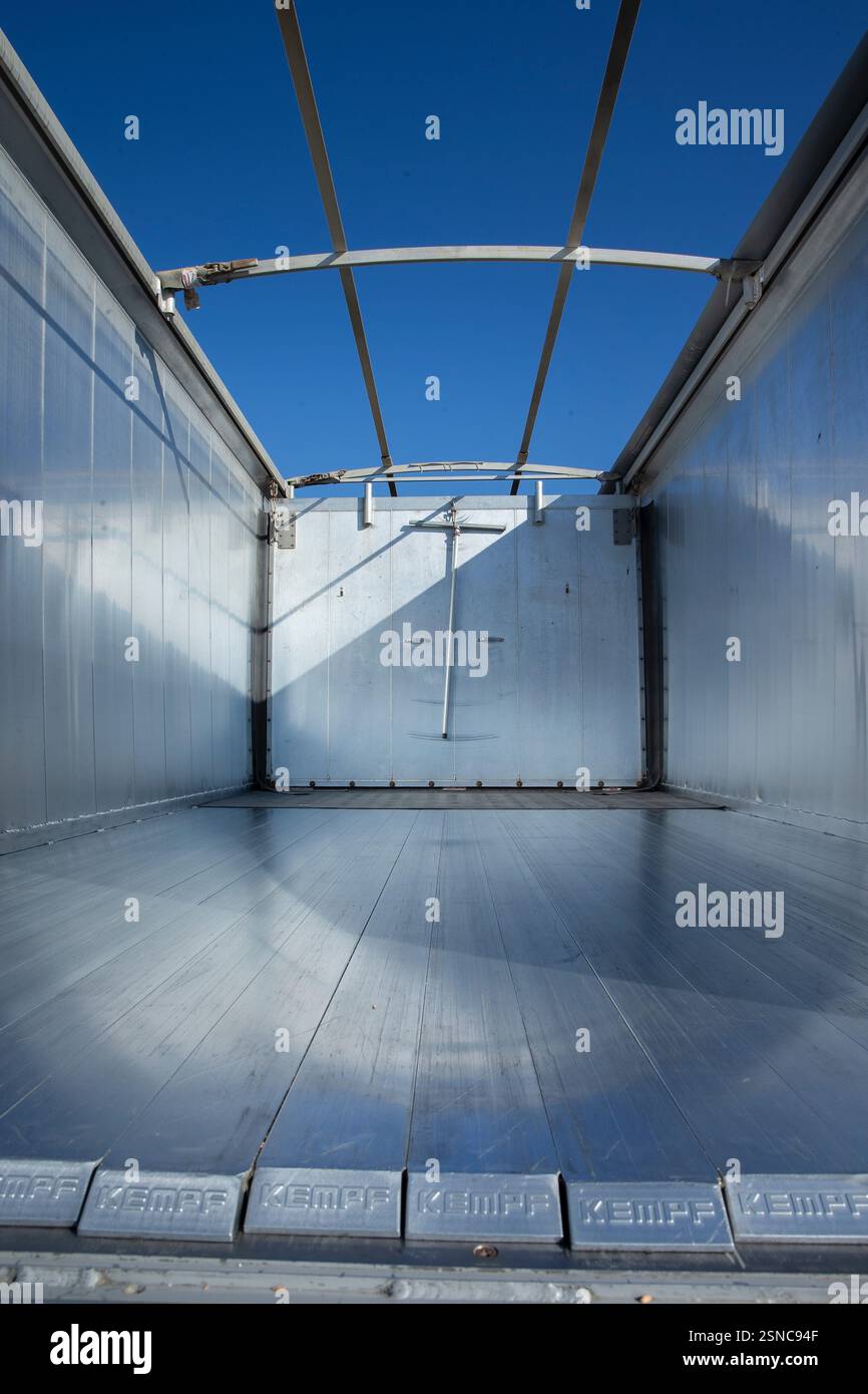 Empty loading space of a truck trailer. Fertilizer. Agricultural ...