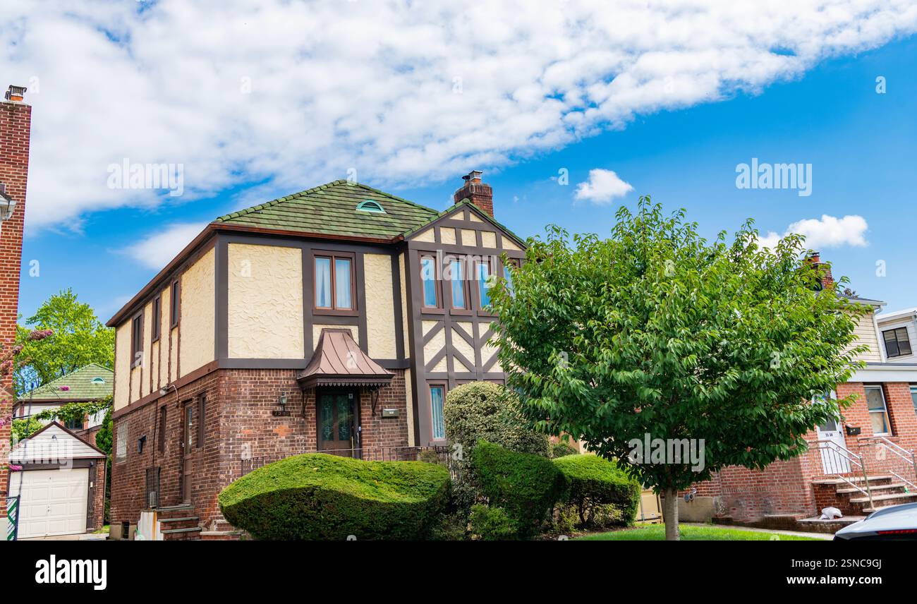 Private house in suburban area. Suburban house architecture. Suburb ...