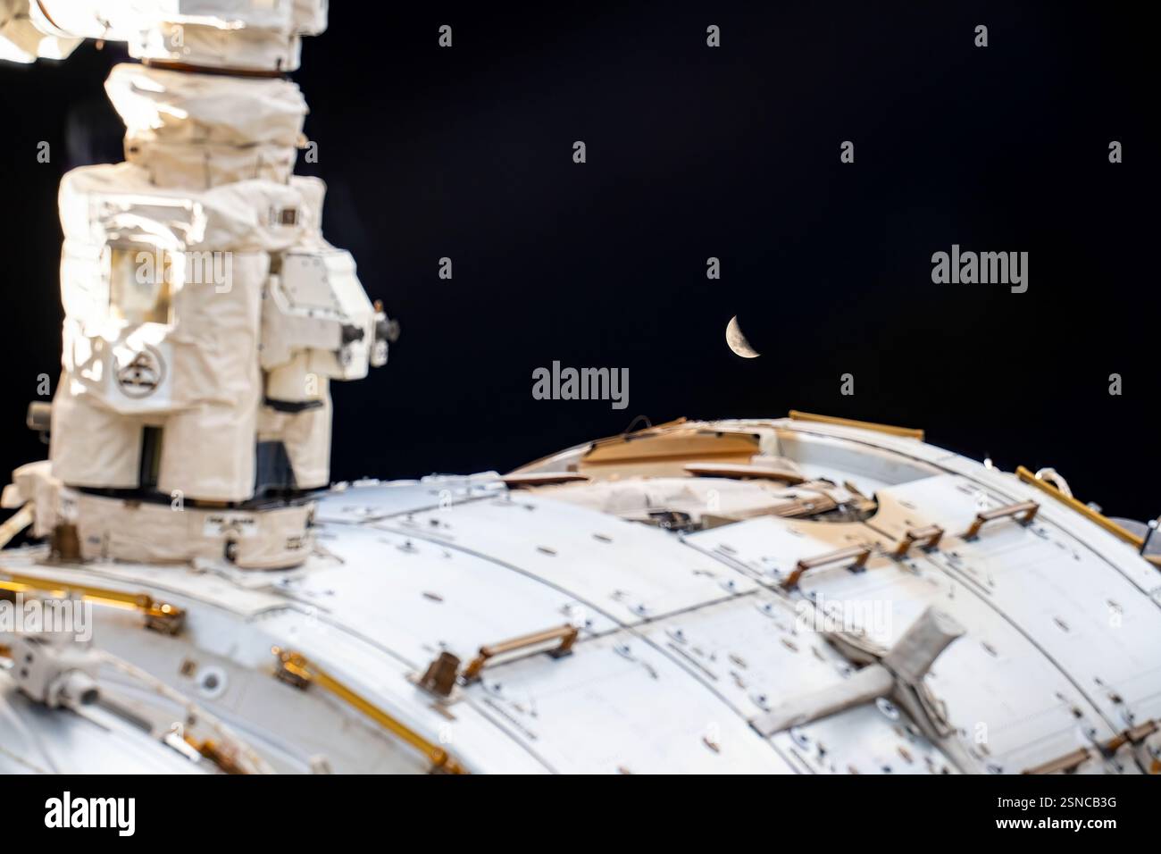 The Moon. Main focus on the natural satellite.Digital enhancement of an ...