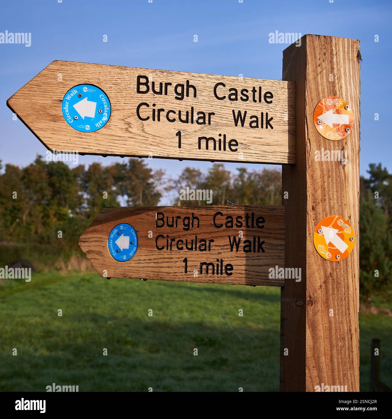 Wooden signpost at Burgh Castle Roman Fort, Norfolk, UK Stock Photo - Alamy