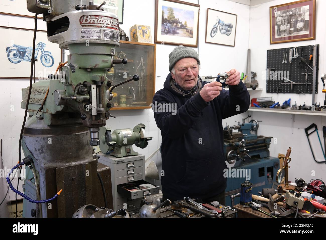 Ironbridge engineer and classic motorbike restorer Phil Wilson at work ...