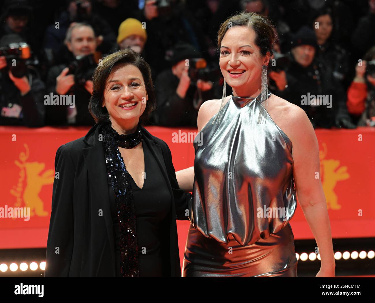 Berlin, Germany. 13th Feb, 2025. Presenter Sandra Maischberger (l) and ...