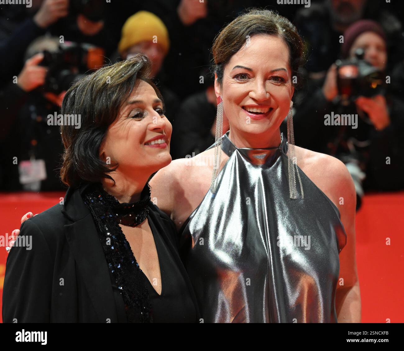 Berlin, Germany. 13th Feb, 2025. Presenter Sandra Maischberger (l) and ...