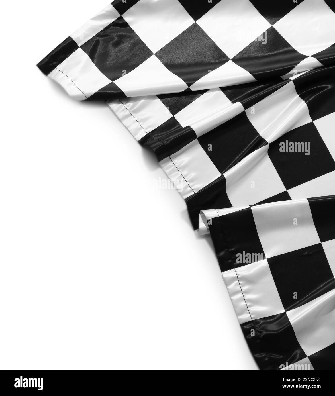 Checkered finish flag isolated on white, top view Stock Photo - Alamy