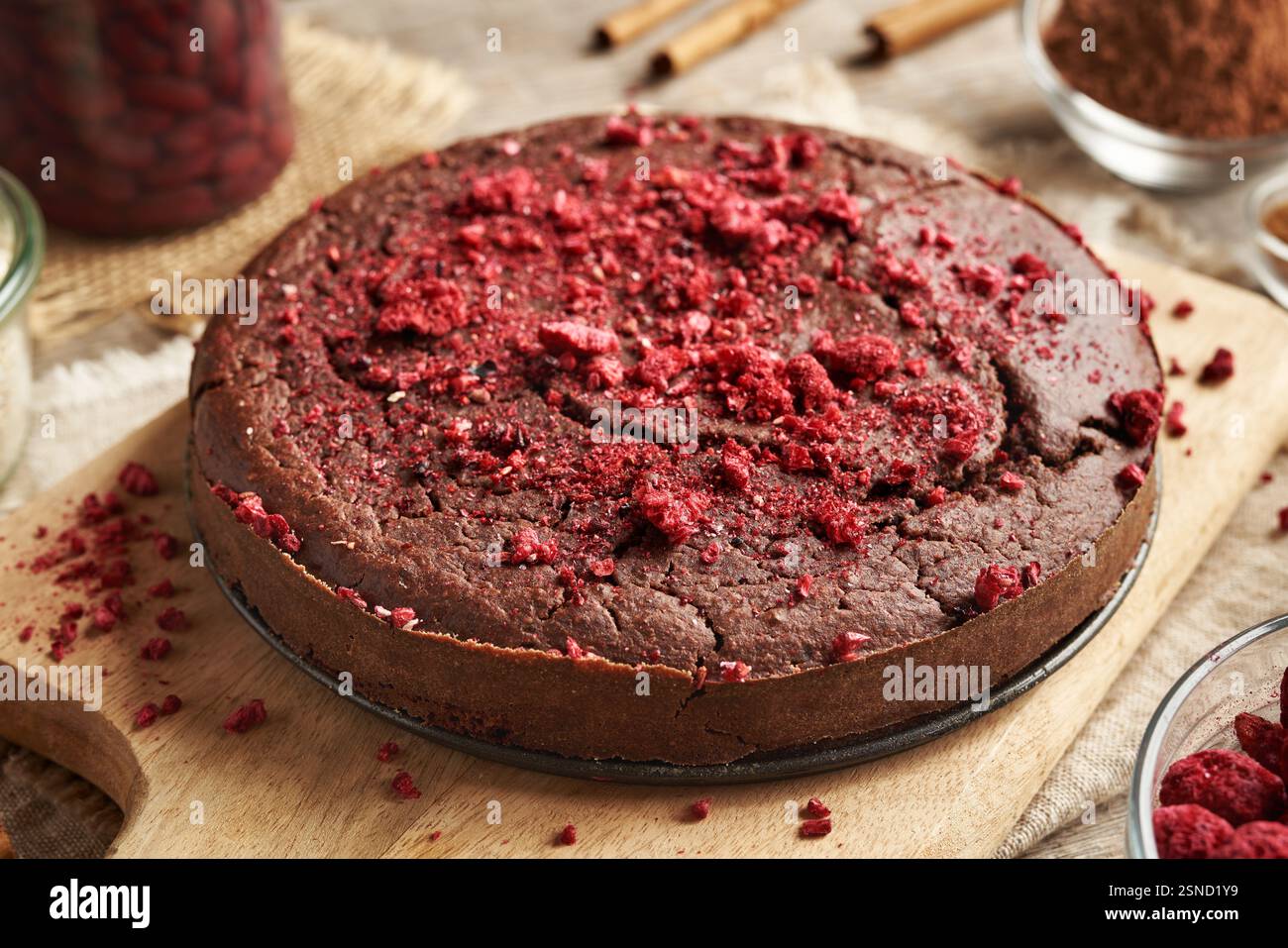 Homemade round gluten-free brownie made with red kidney beans, oat ...