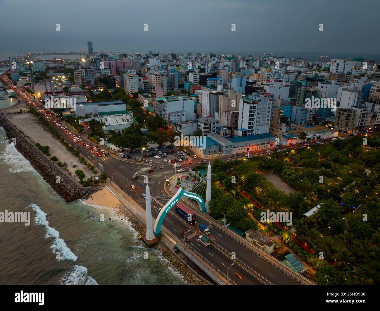 Amazing city scape landscape about Malé city with the famous brdge ...