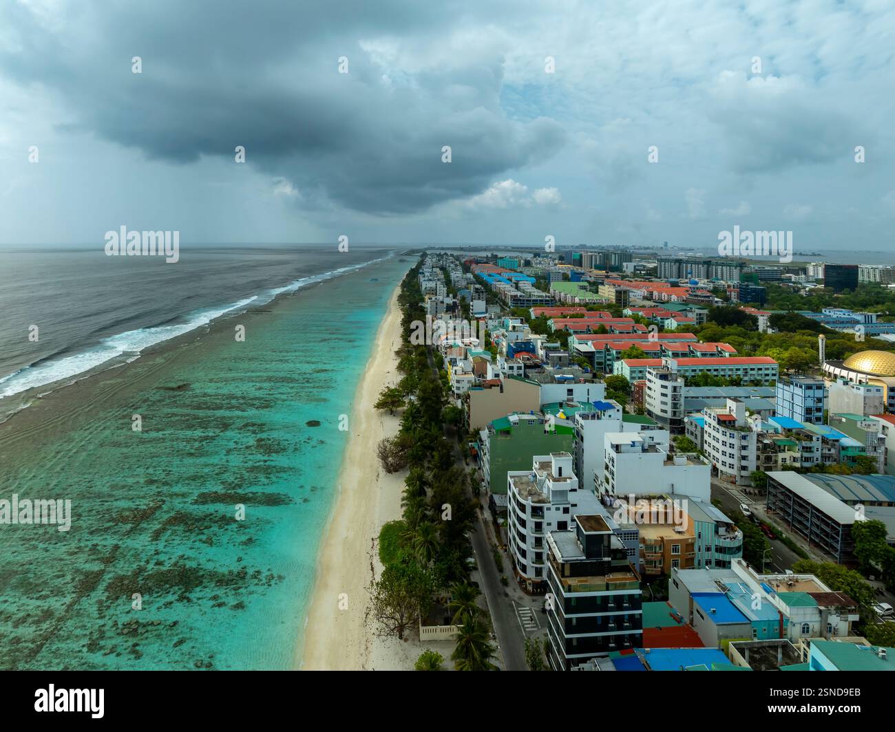 Aerial cityscape about beach side of Hulhumale. Hulhumale is the second ...
