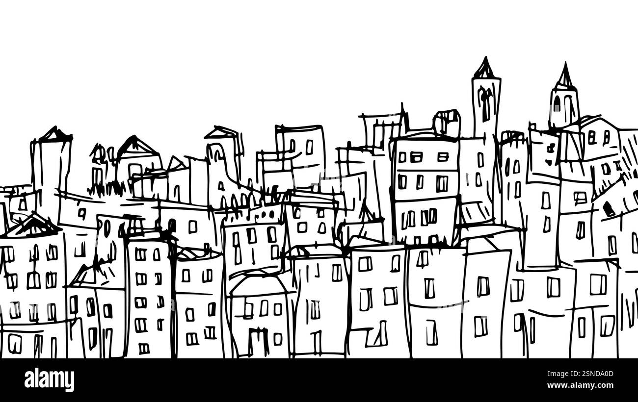 Cityscape buildings drawing illustration. Architecture details houses ...