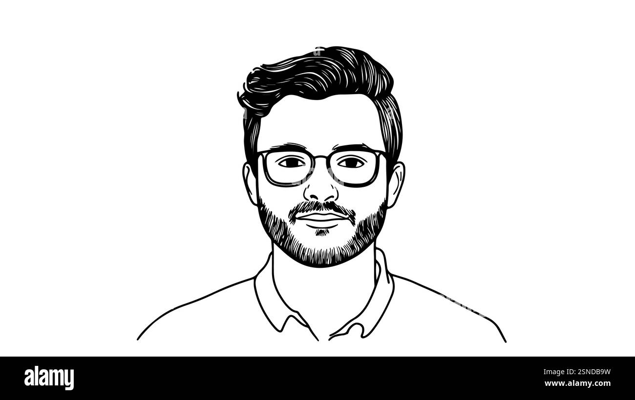 Man portrait illustration. Beard, glasses, hairstyle visible. Character ...