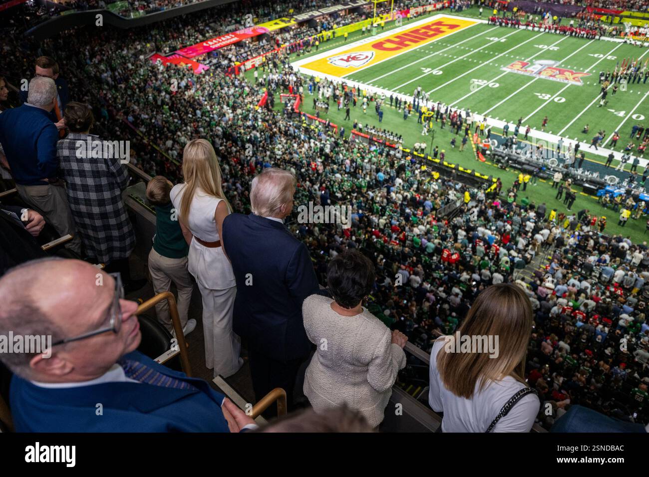 President Donald Trump attends Superbowl LIX between the Philadelphia ...