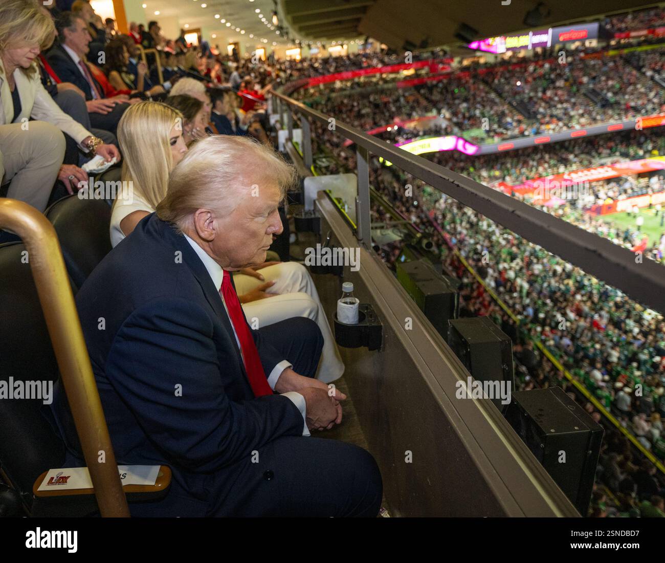 President Donald Trump attends Superbowl LIX between the Philadelphia ...