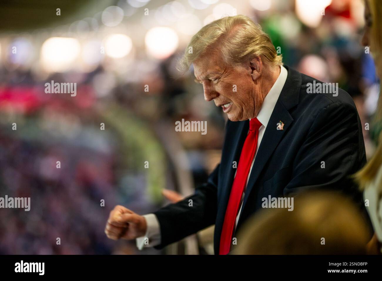 President Donald Trump attends Superbowl LIX between the Philadelphia ...