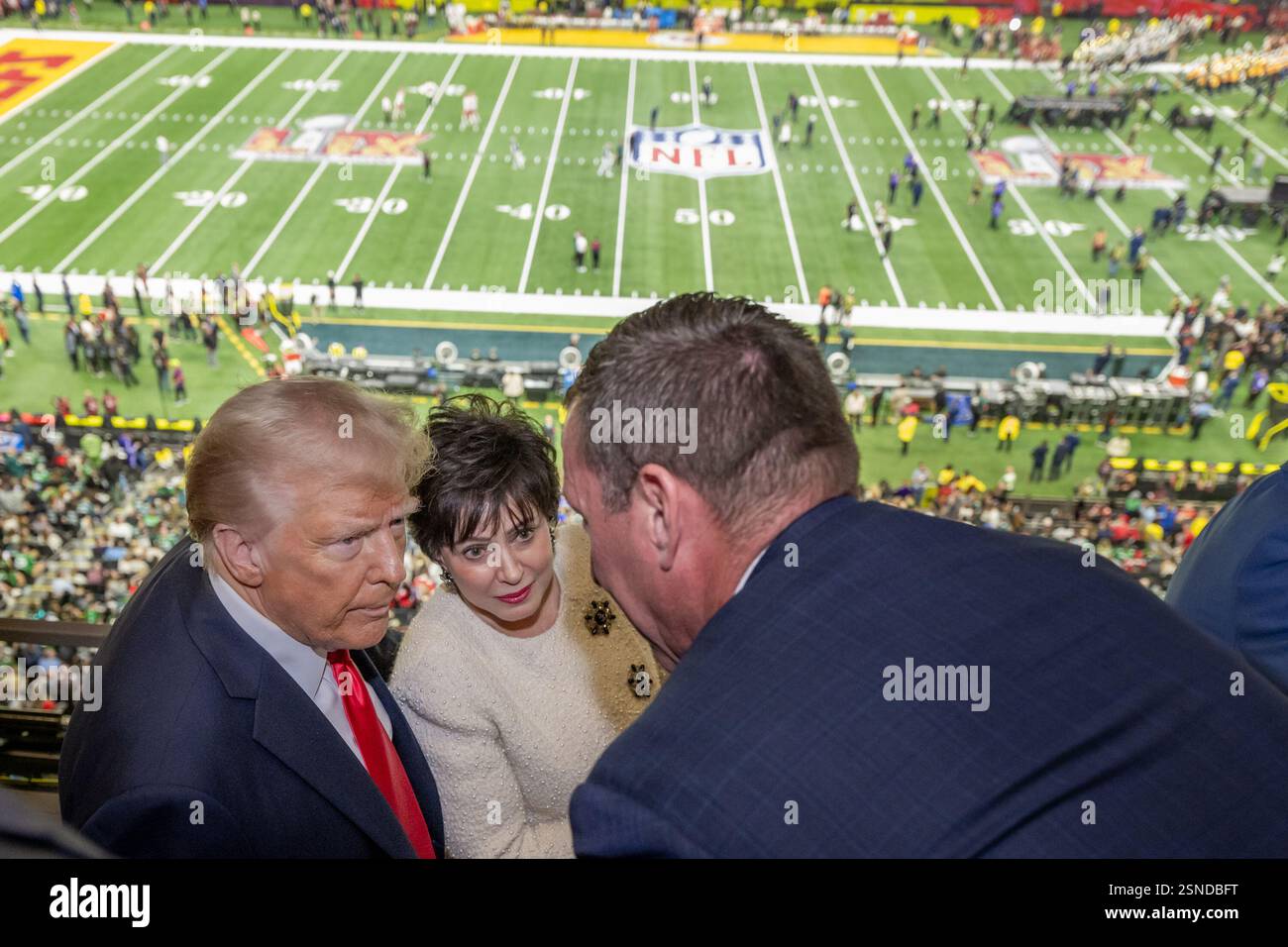 President Donald Trump attends Superbowl LIX between the Philadelphia ...