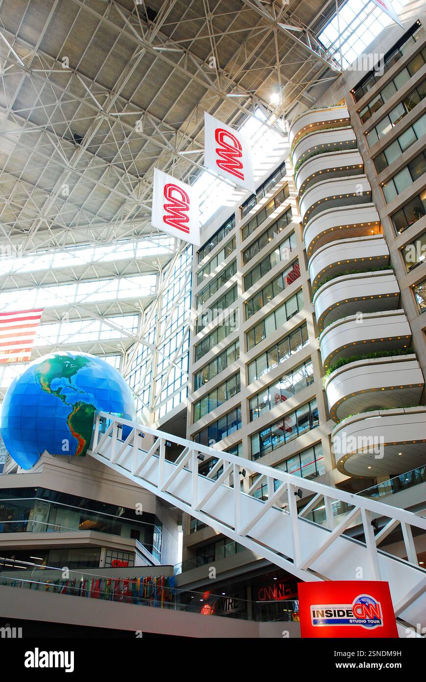 A long escalator leads from the Atrium of the CNN building and to their ...
