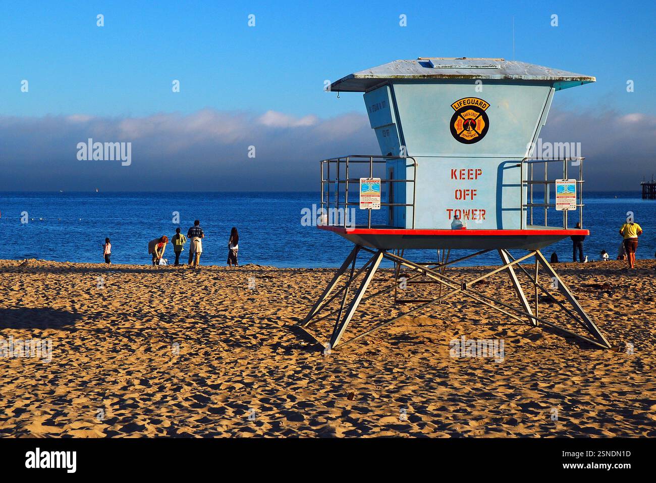 A lifeguard tower in Santa Cruz, California reminds beach goers to stay ...