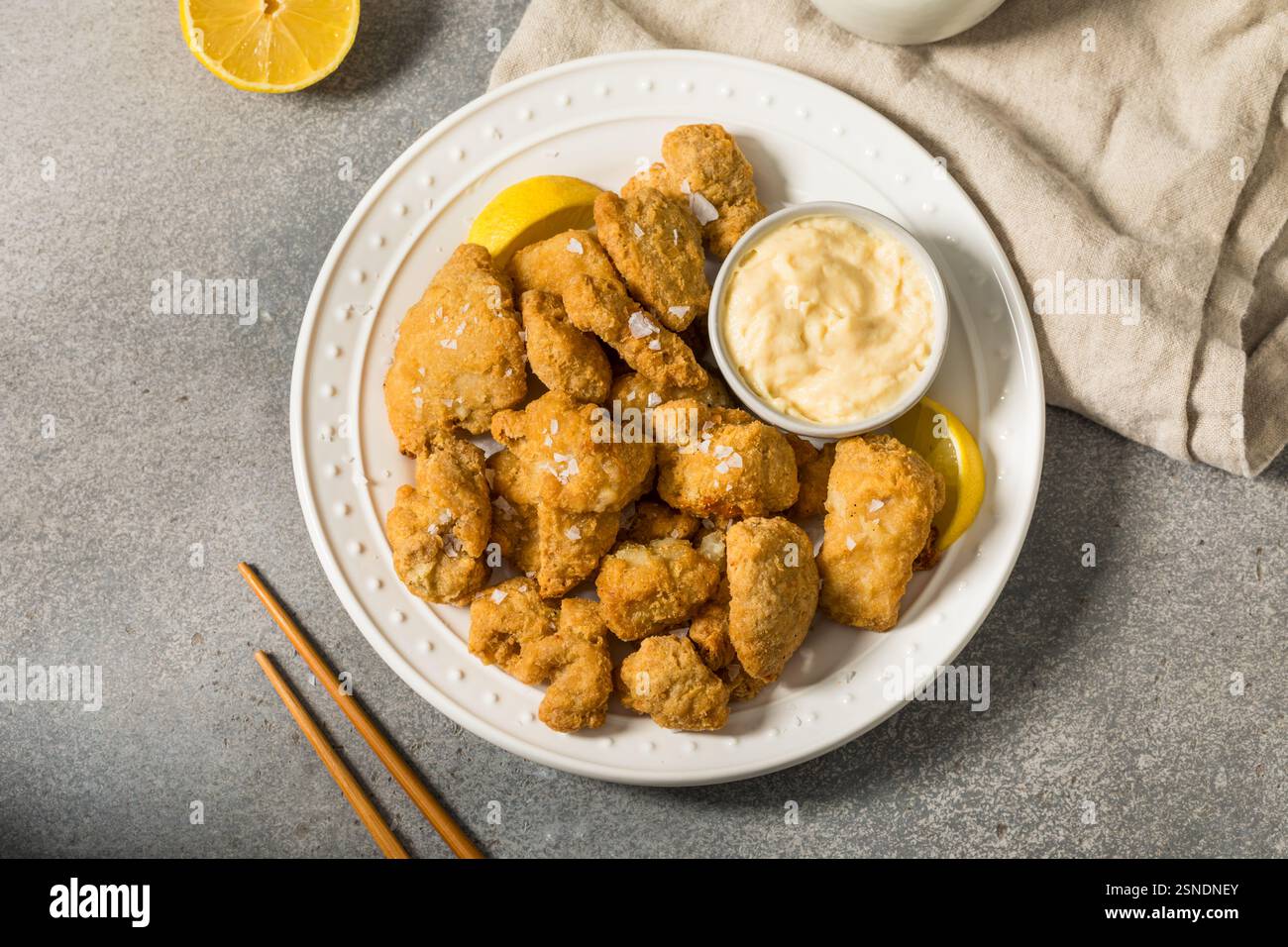 Deep Fried Japanese Chicken Karaage with Mayo and Lemon Stock Photo - Alamy