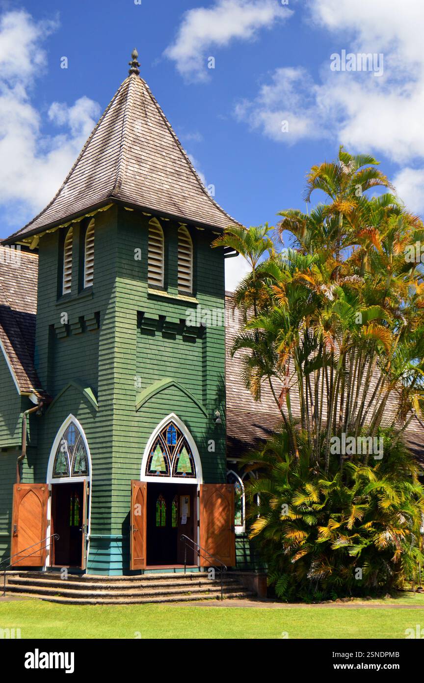 The green painted Waioli Huiia Church on Kauai Island, is one of the ...