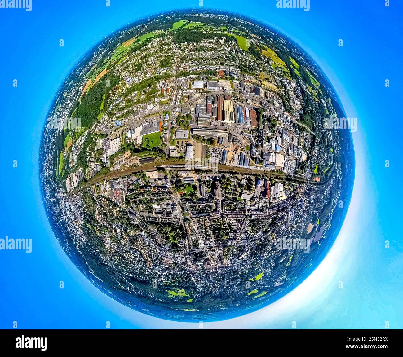 Aerial view, industrial area Loherstraße, train station Schwelm, earth ...