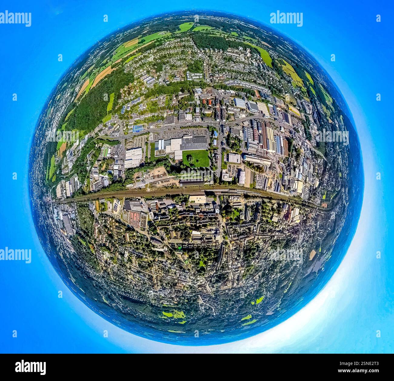 Aerial view, industrial area Loherstraße, train station Schwelm, earth ...