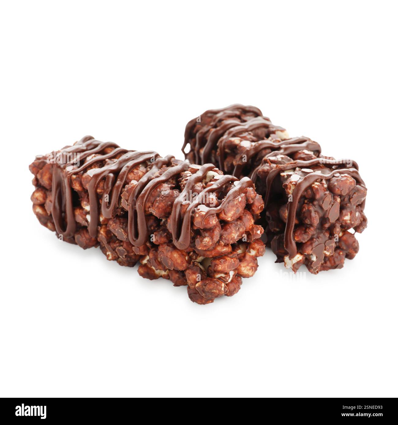 Delicious chocolate puffed rice bars isolated on white Stock Photo - Alamy