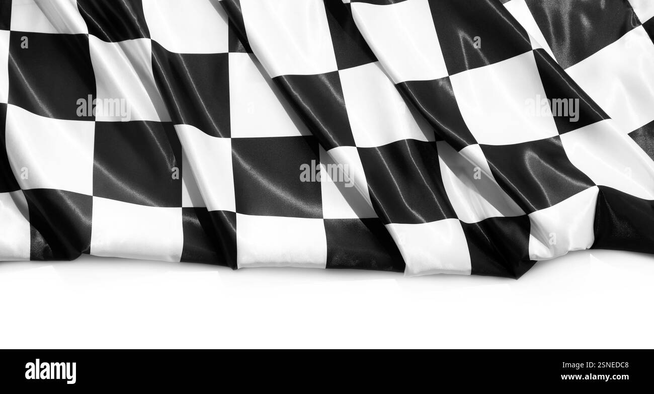 Checkered finish flag isolated on white, top view Stock Photo - Alamy