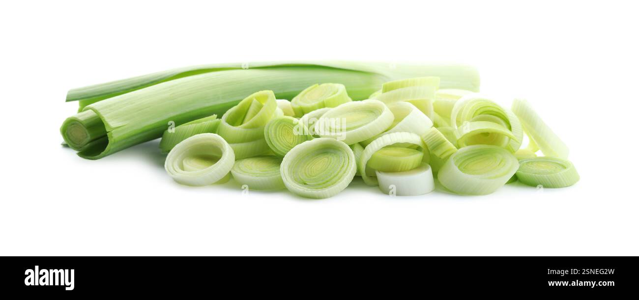 Whole and cut fresh leeks isolated on white Stock Photo - Alamy