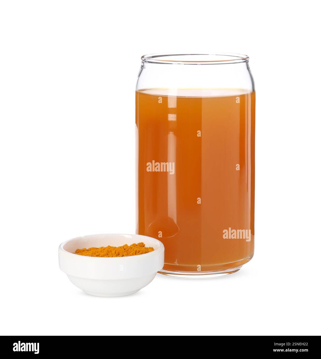 Aromatic turmeric tea in glass and powder isolated on white Stock Photo ...