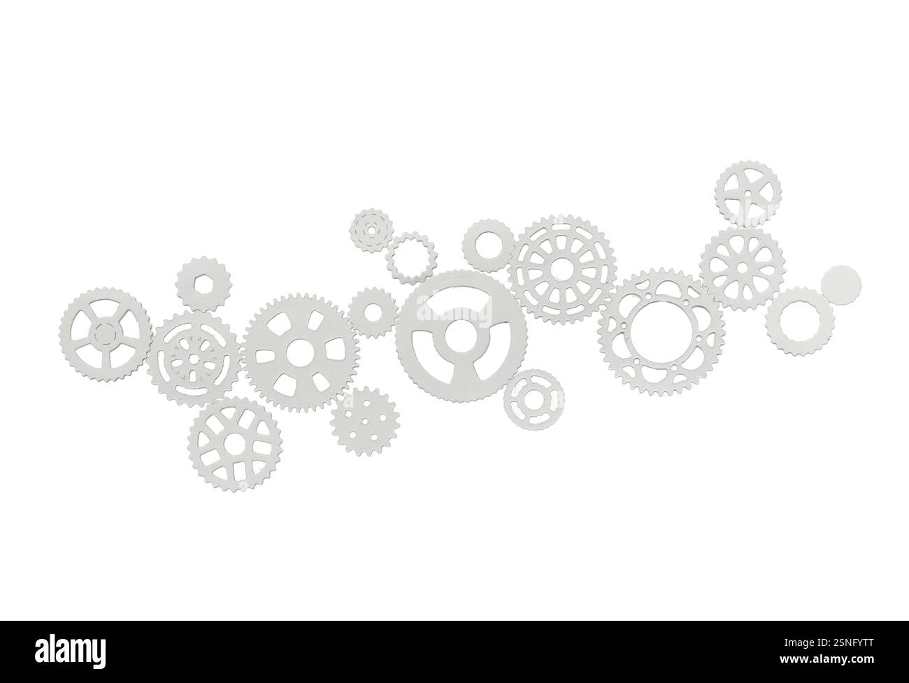 Grey paper gears on white background Stock Photo - Alamy