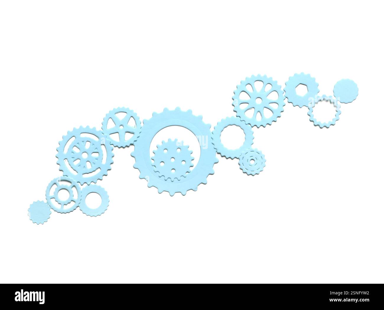 Blue paper gears on white background Stock Photo - Alamy