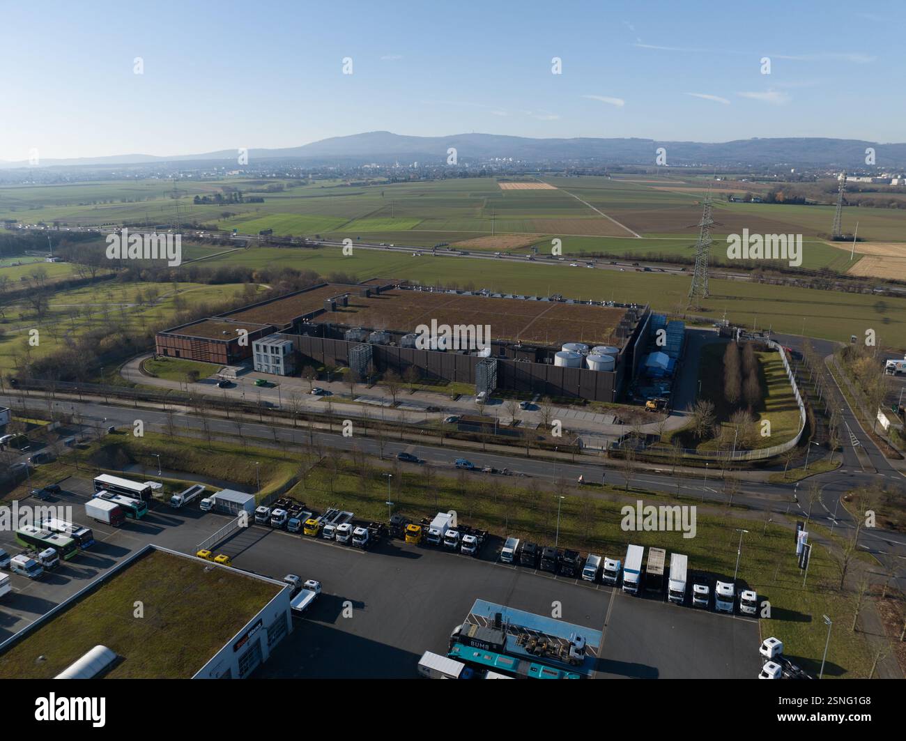 Aerial drone footage on Data Centers FRA 2, It infrastructure. Cloud ...