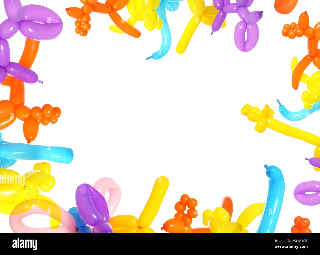 Different figures made of modelling balloons on white background Stock ...