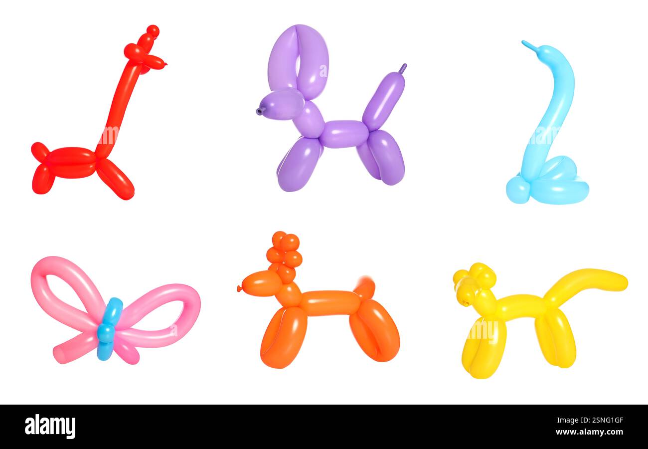 Different figures made of modelling balloons on white background, set ...