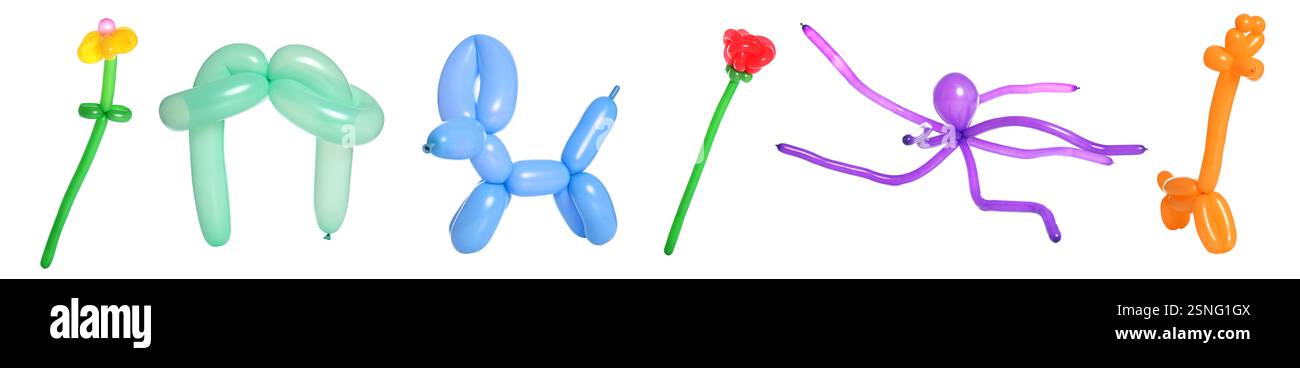 Different figures made of modelling balloons on white background, set ...