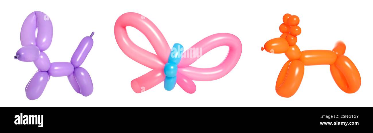 Different figures made of modelling balloons on white background, set ...
