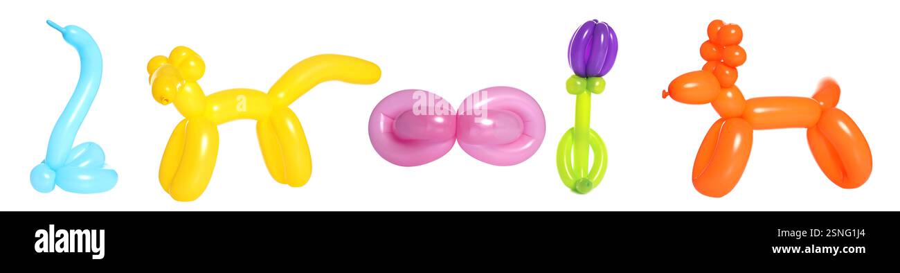 Different figures made of modelling balloons on white background, set ...