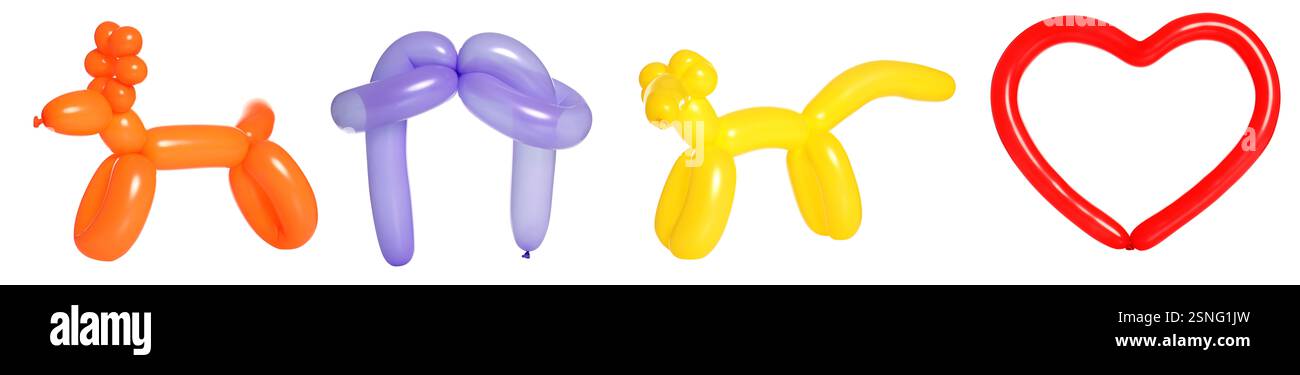Different figures made of modelling balloons on white background, set ...