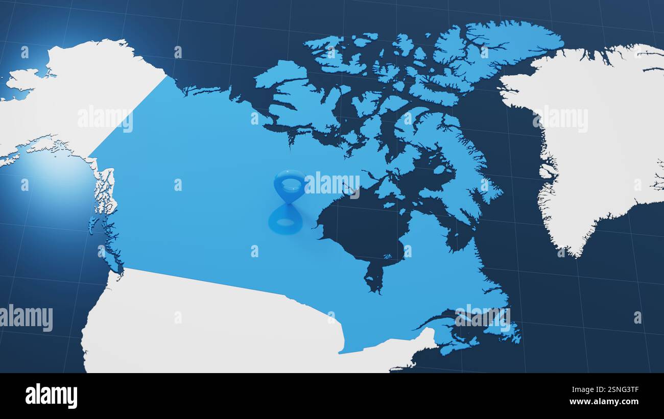 Blue Canada 3d map with pointer pin surrounded with other countries in ...