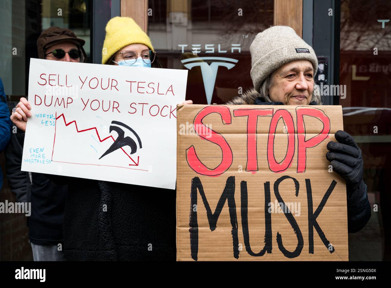 Seattle, USA. 13th Feb 2025. Activists gather at the Stop Musk To Save ...