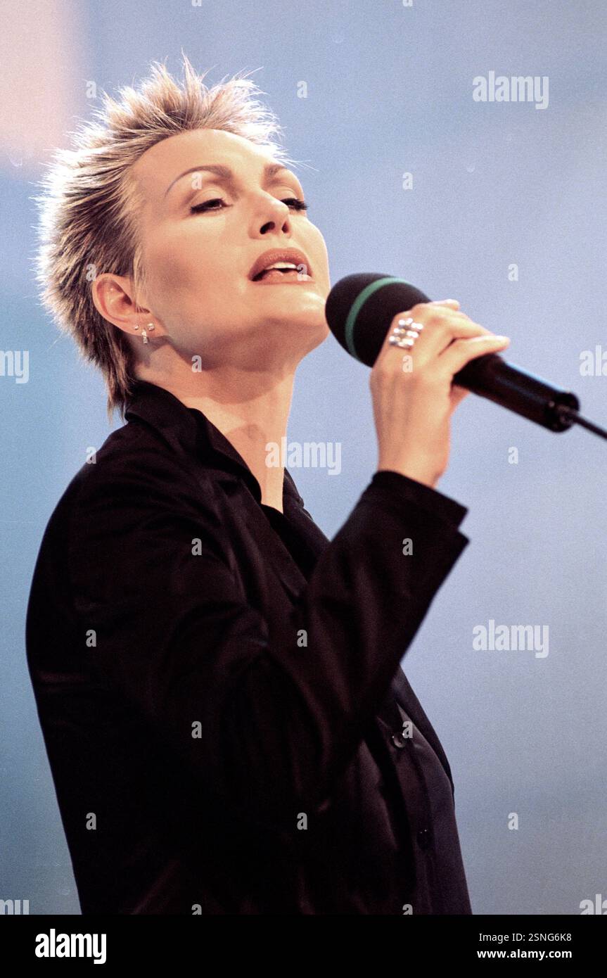 Milan Italy 04/06/1997: Anna Oxa,Italian singer,during the television ...