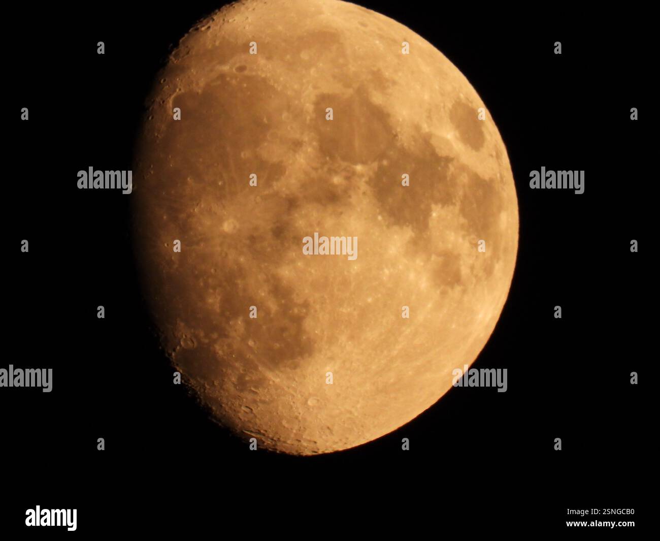 The moon in crescent gibbous phase. The surface shows clear details of ...