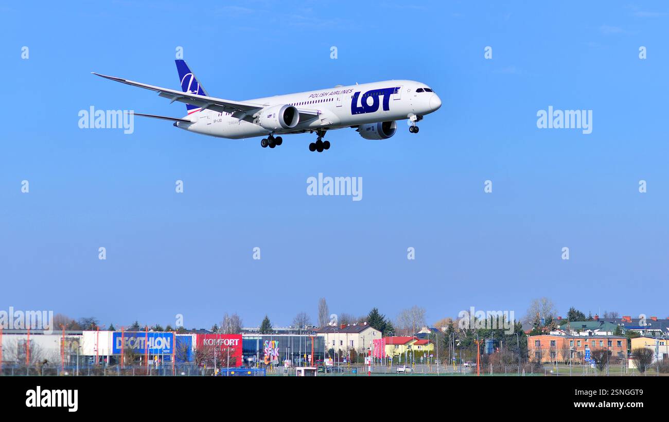 Warsaw ,Poland. 9 February 2025. Plane SP-LSD LOT - Polish Airlines Boeing 787-9 Dreamliner just ...
