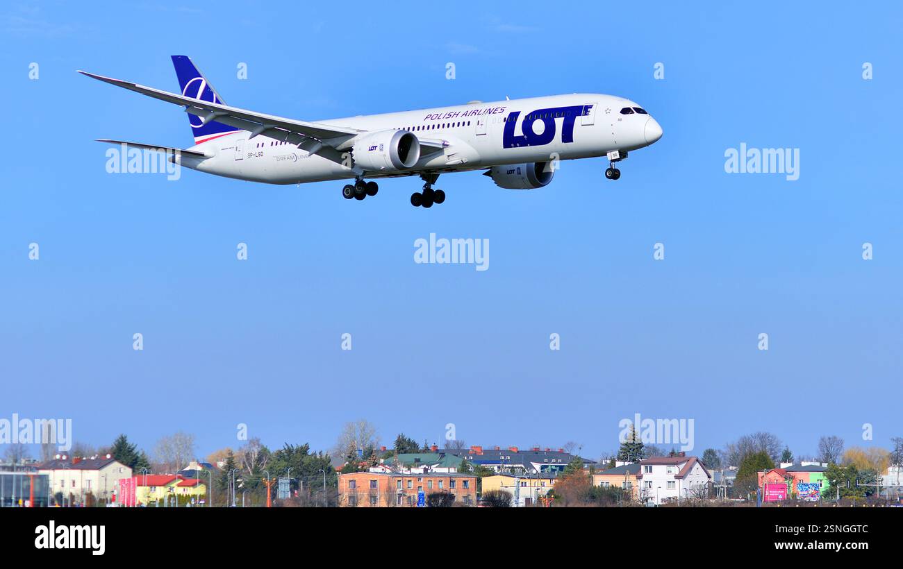 Warsaw ,Poland. 9 February 2025. Plane SP-LSD LOT - Polish Airlines Boeing 787-9 Dreamliner just ...