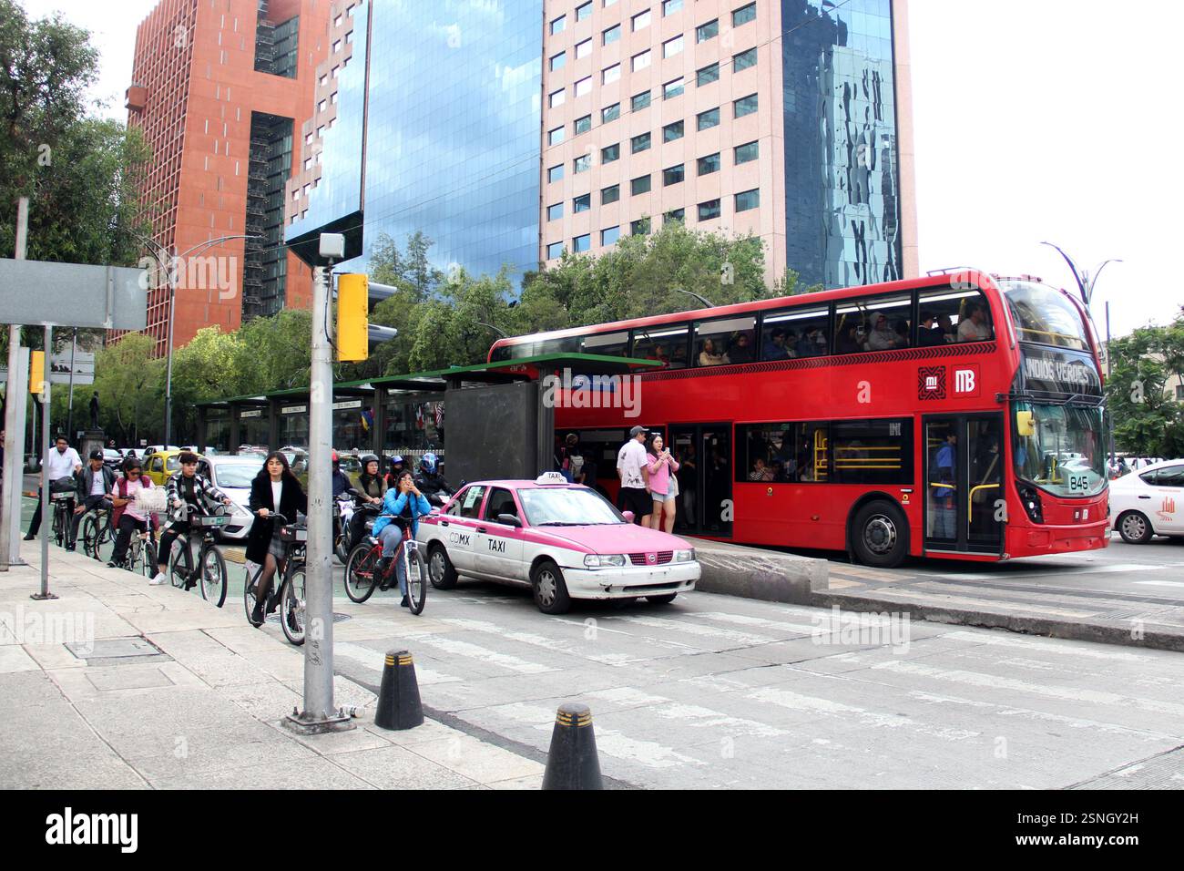 Mexico City, Mexico - Aug 23 2023: The Metrobus is a red double-decker ...