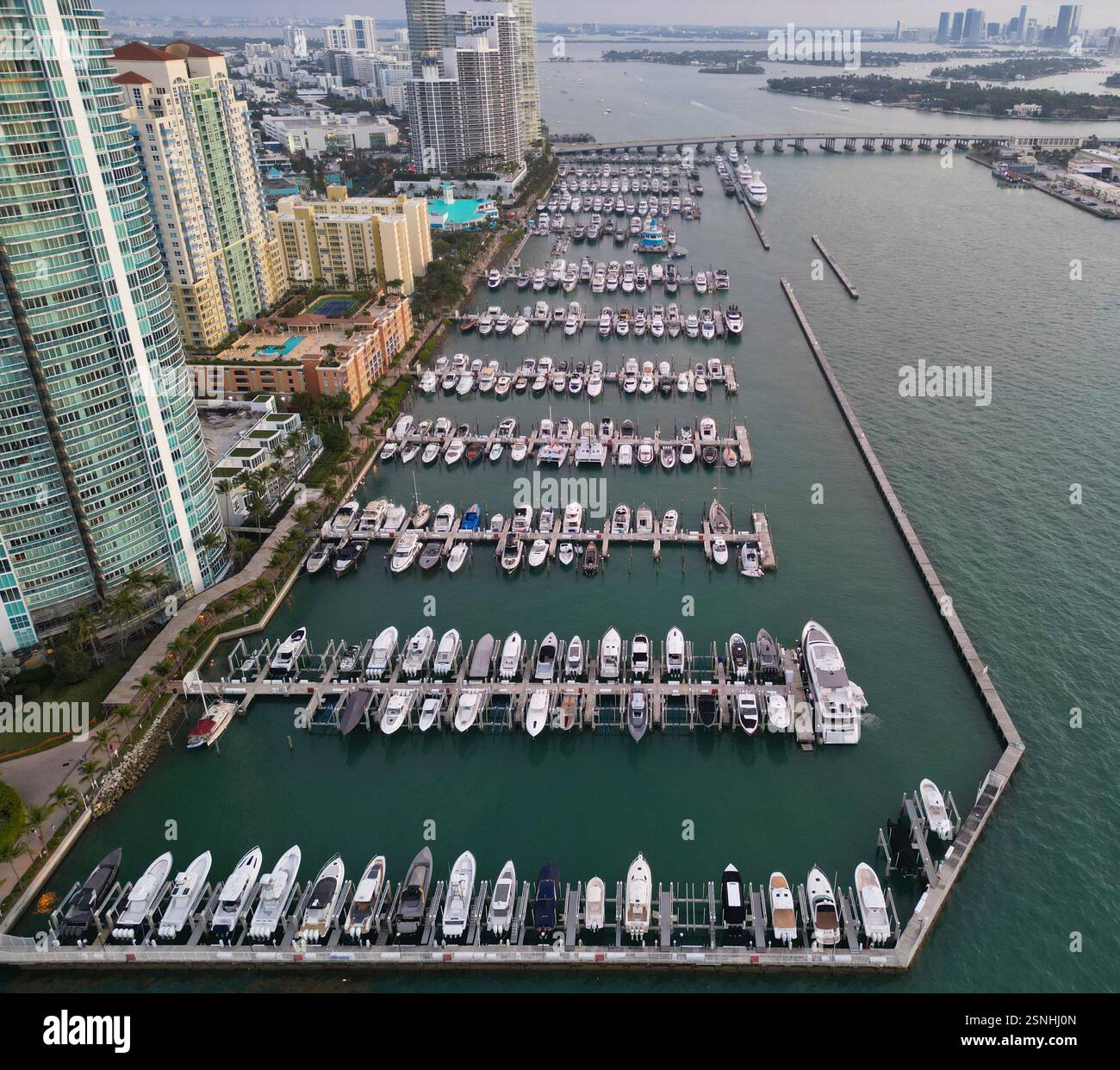 Private docks. South pointe Miami marina with luxury yacht. Summer ...