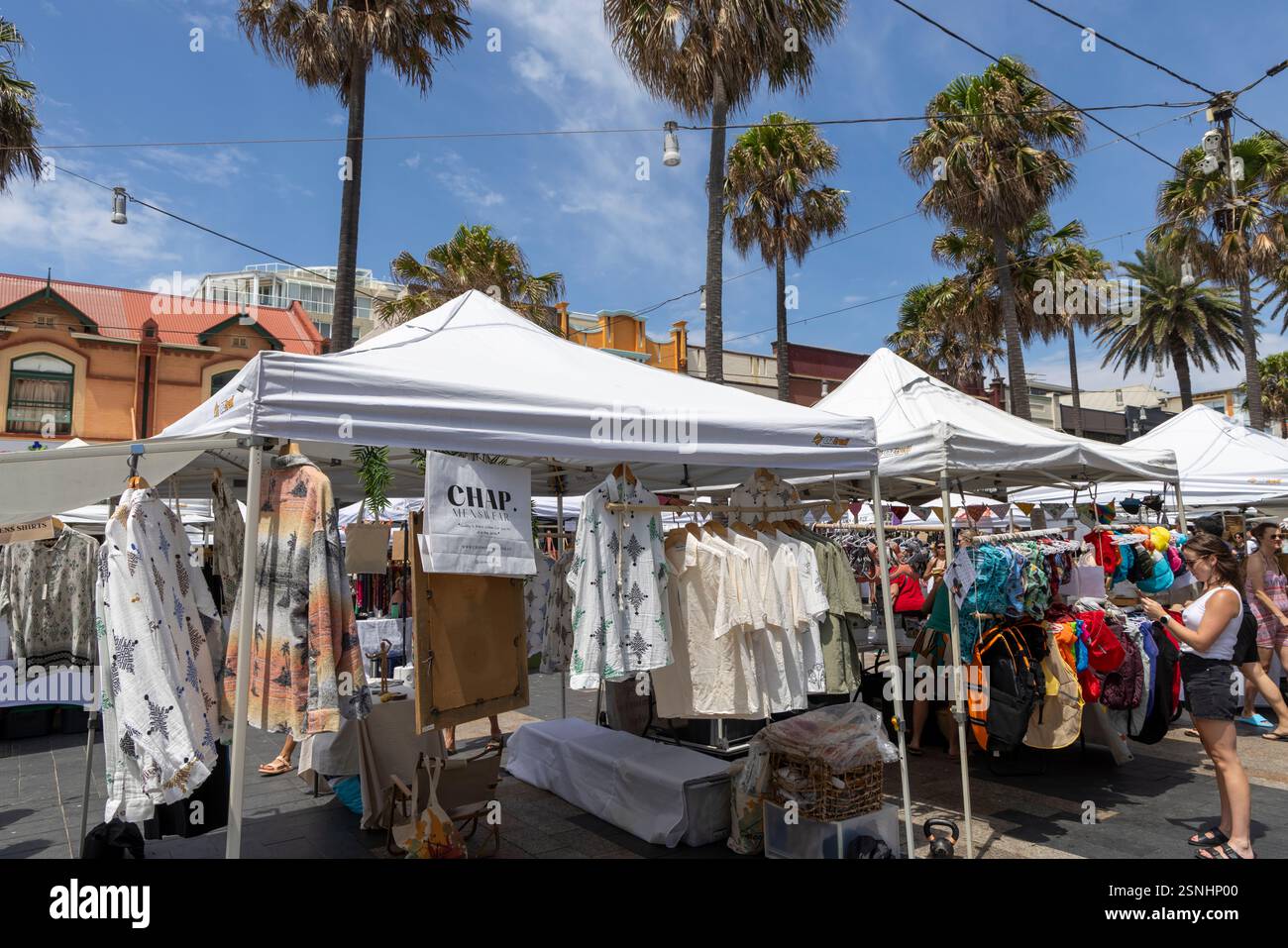 Market stalls on The Corso in Manly Beach including mens stall selling ...