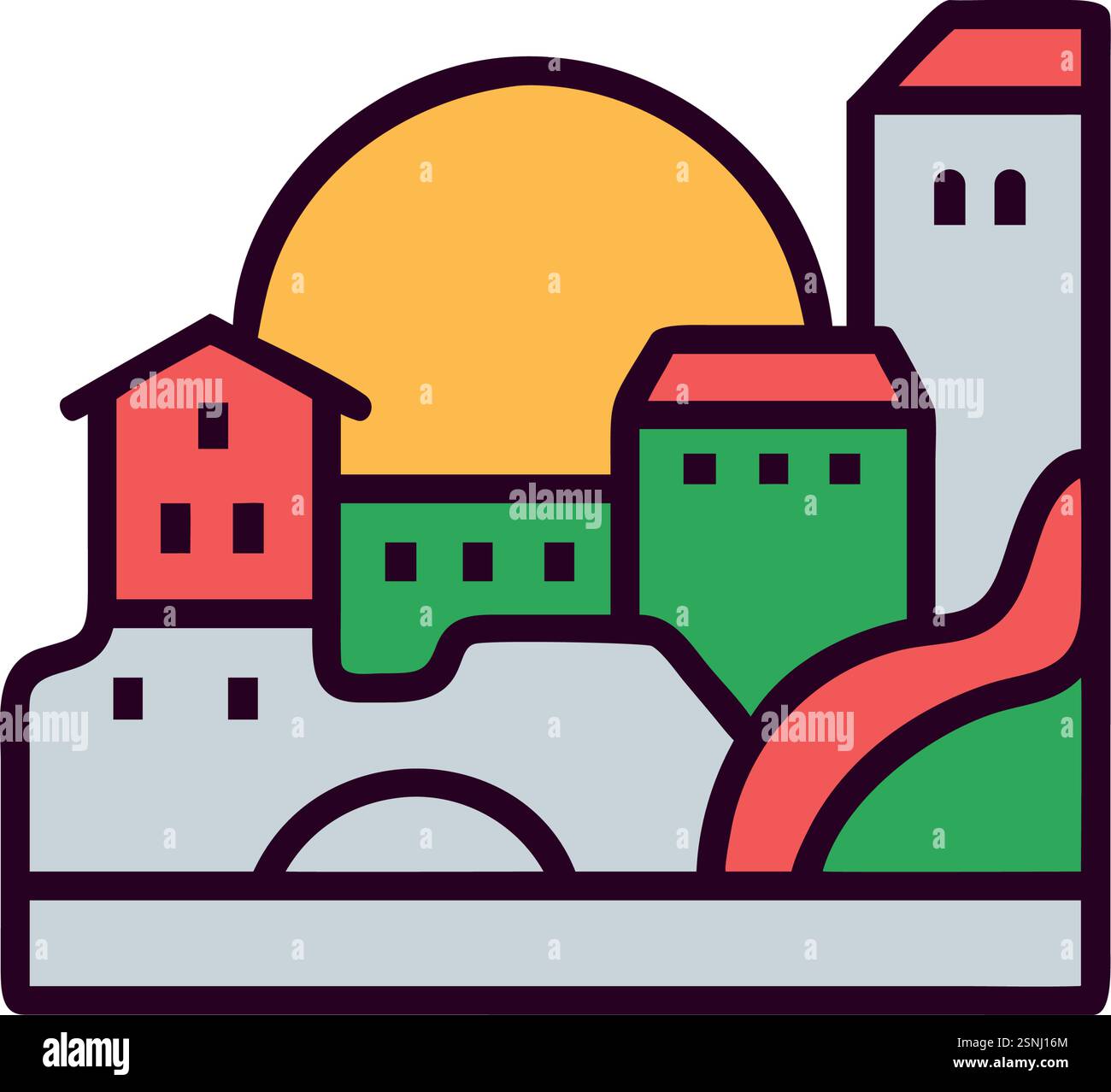 Italian village with hills scenery Stock Vector Image & Art - Alamy