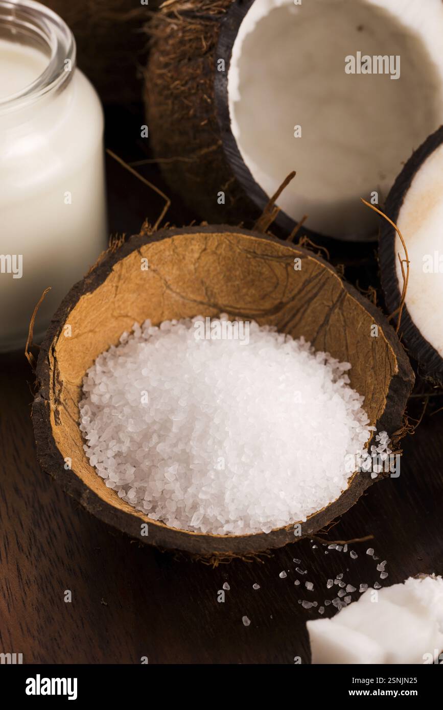 Coco bath. coconut with sea salt Stock Photo - Alamy