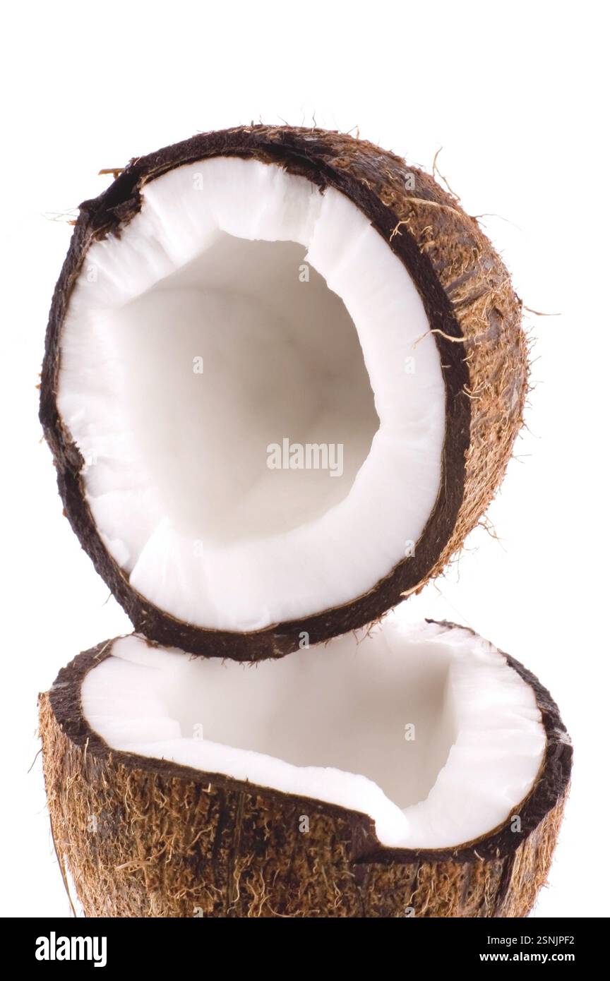 Open coconut isolated on the white background Stock Photo - Alamy