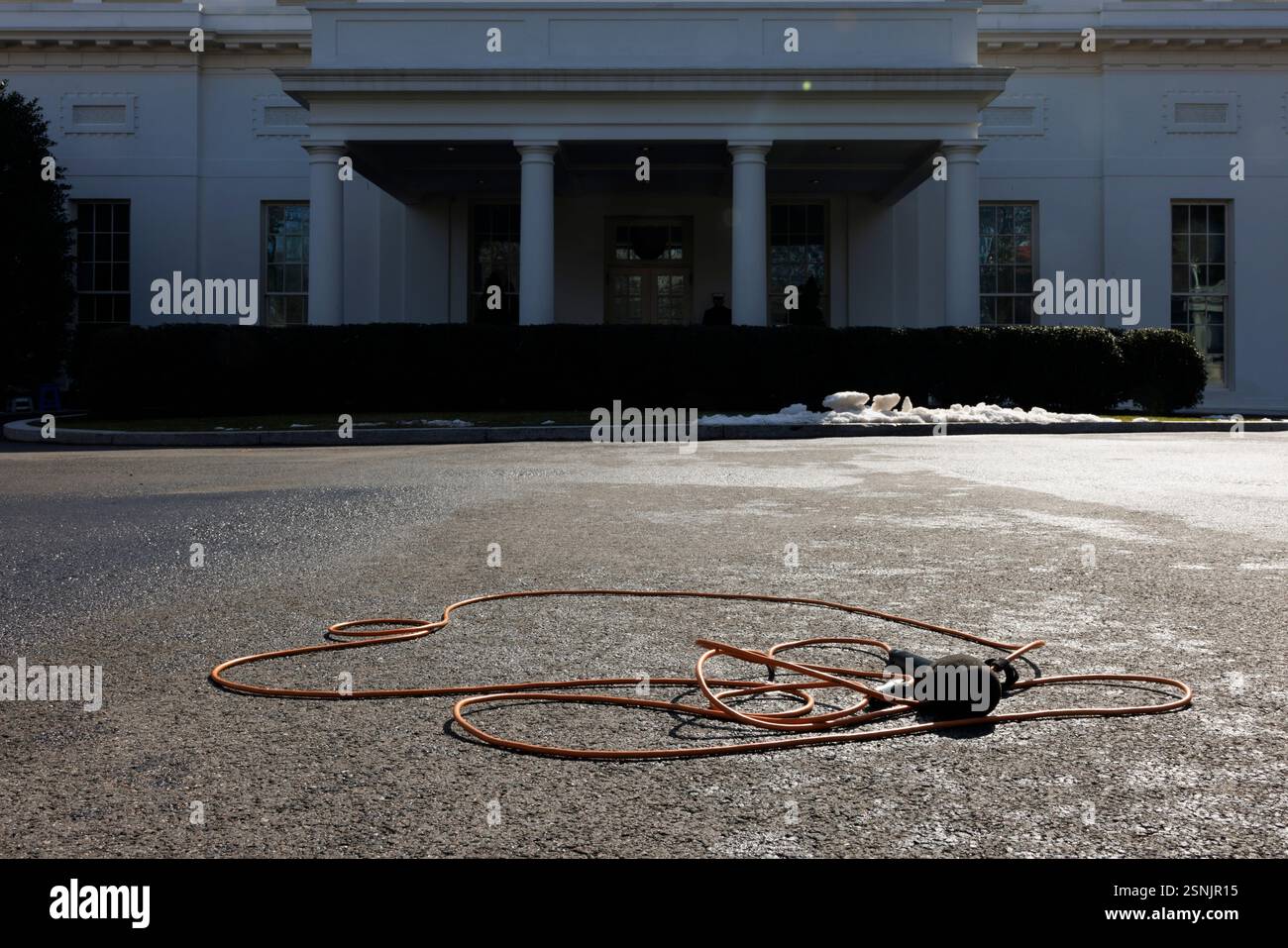 WASHINGTON, DC, USA - February 13, 2025: A corded microphone sits on ...