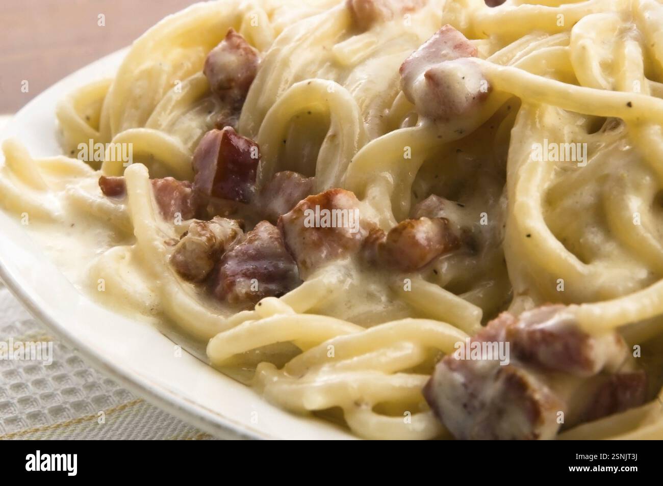 Pasta Carbonara with bacon and cheese, lodz, poland Stock Photo - Alamy